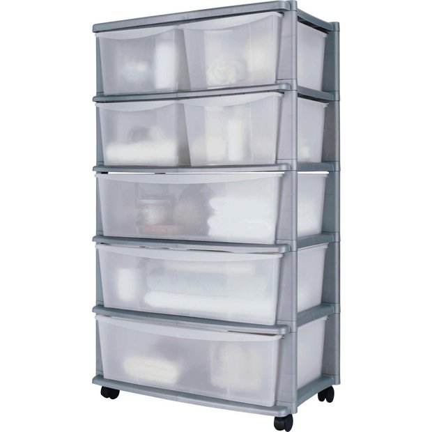 Buy Home 7 Drawer Silver Plastic Wide Tower Storage Unit At Uk