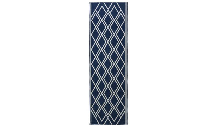 Buy Homemaker Indoor Outdoor Diamond Runner - 200x67cm - Navy | Hallway ...