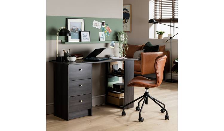 Buy Argos Home Malibu 3 Drawer Office Desk - Black & Brown | Desks | Argos