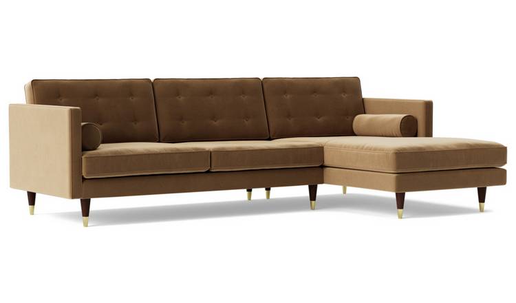 Buy Swoon Porto Velvet Right Hand Corner Sofa - Biscuit | Sofas | Argos