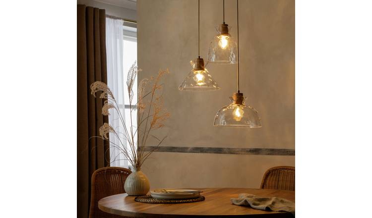Buy Habitat Dimple Glass & Wood Cluster Pendant Light - Clear | Ceiling ...