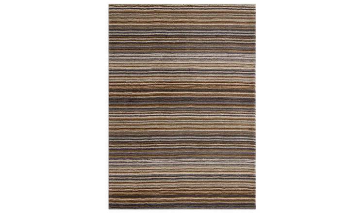 Buy Homemaker Skinny Stripe Natural Wool Cut Pile Rug- 230x160cm | Rugs ...