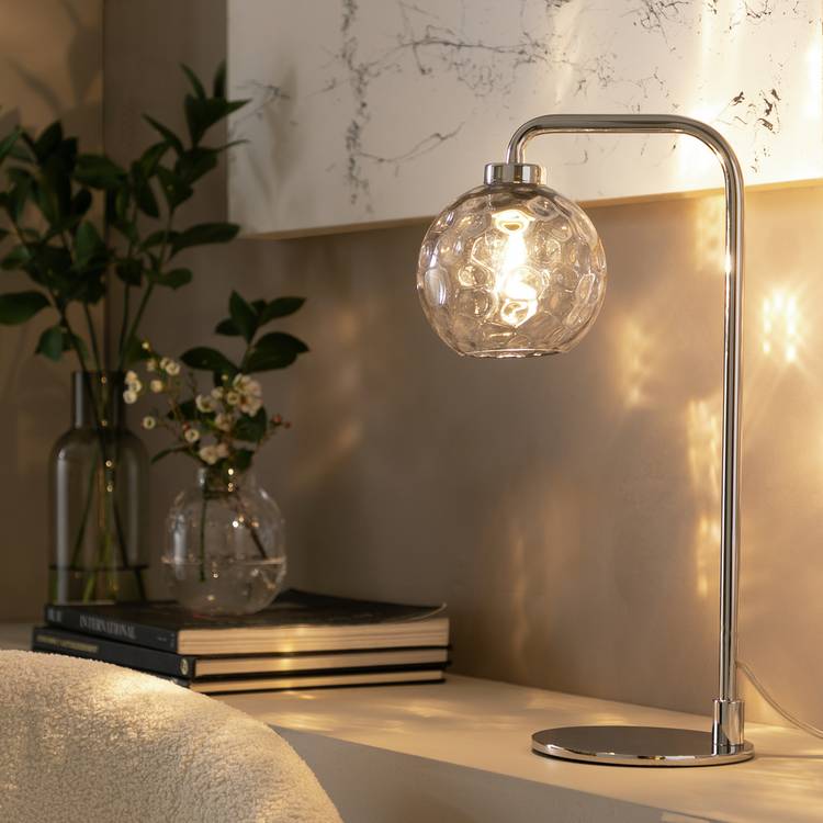 Buy Argos Home Luxe Glass 40cm Metal Table Lamp - Chrome & Grey | Table ...