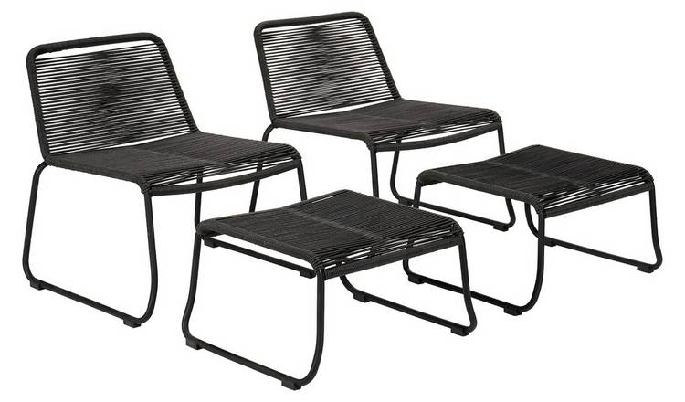 Buy Pacific Pang Pair of Metal Garden Chair with Stools - Black | Patio ...