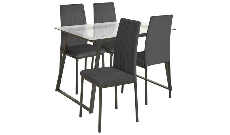 Buy Argos Home Tyrus Glass Dining Table 4 Charcoal Chairs Dining table and chair sets Argos