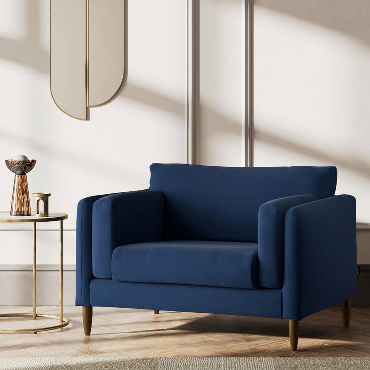 Buy Habitat Newington Fabric Cuddle Chair - Navy Blue - Dark Leg ...