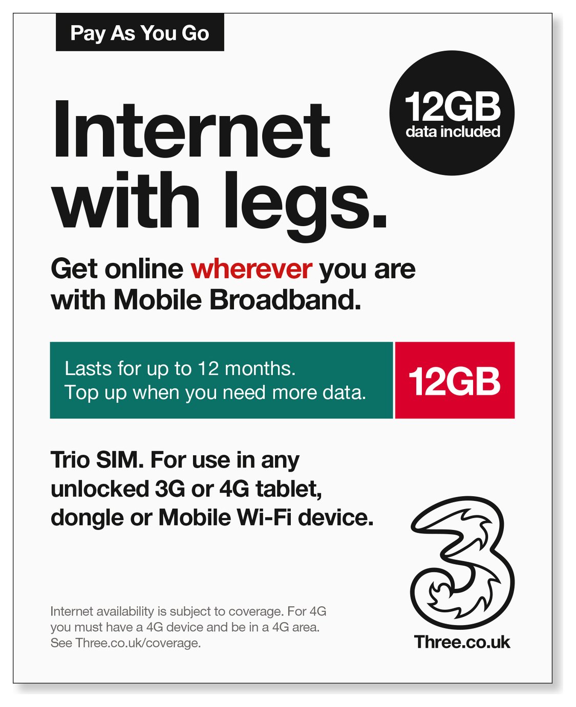 Three 12GB Pay As You Go Data SIM Card Reviews - Updated April 2025