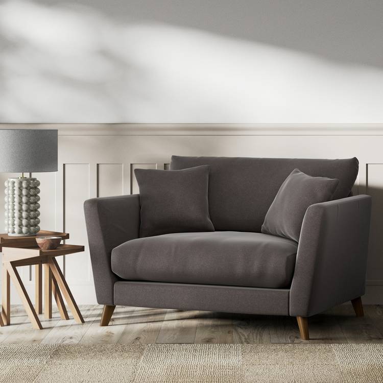 Buy Habitat Lomond Velvet Cuddle Chair - Grey - Dark Leg | Armchairs ...