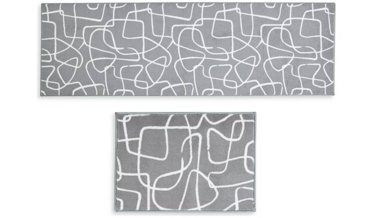 Buy Habitat Scribble Washable Grey Runner & Mat Set - 180x57cm | Door ...