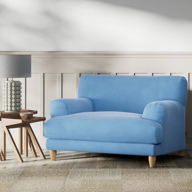 Buy Habitat Askem Velvet Cuddle Chair - Sky Blue - Ash Leg | Armchairs ...