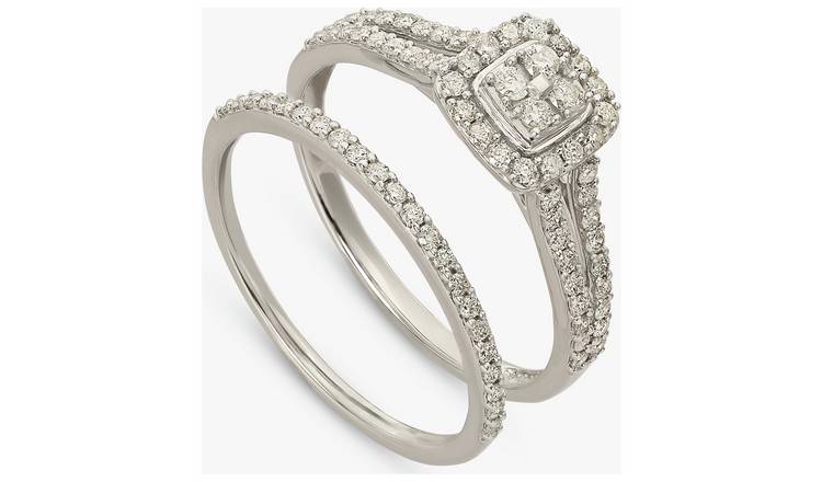Buy Revere 9ct White Gold 0.5ct Diamonds Bridal Set Ring - S | Womens ...
