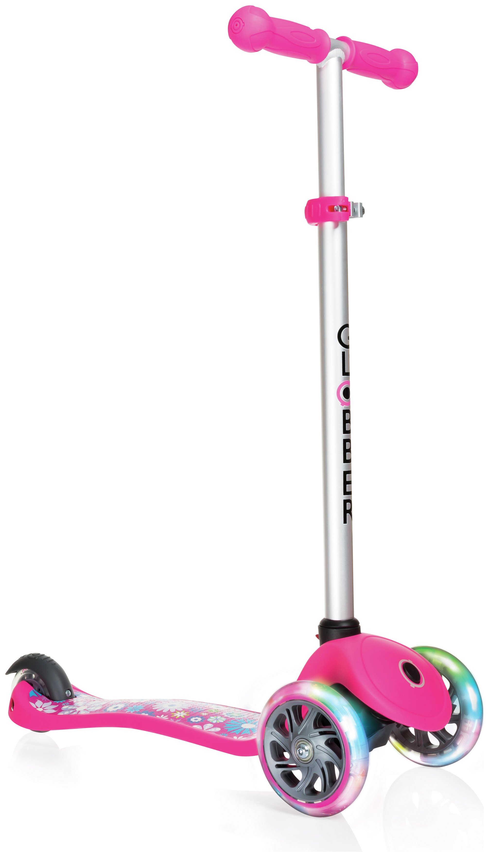 Globber Primo Fantasy Lights 3 Wheel Scooter - Pink Flowers (7494877 ...
