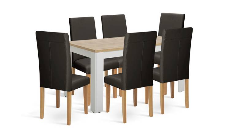 Buy Argos Home Preston Ext Oak Dining Table & 6 Chocolate Chairs ...