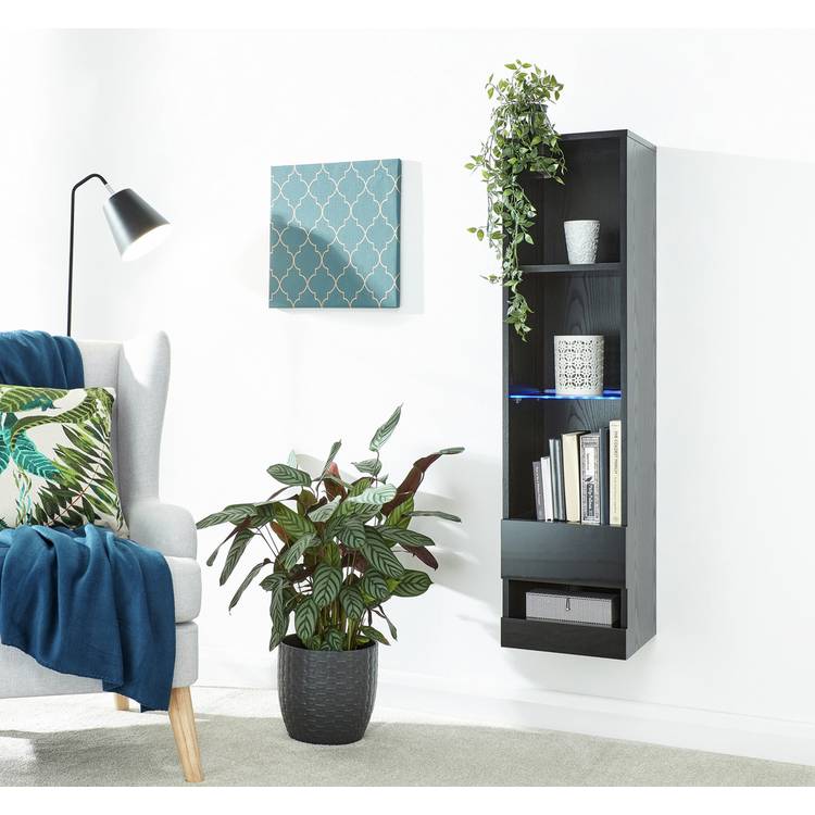 Buy GFW Galicia Wall Mounted Narrow LED Bookcase - Black | Bookcases ...