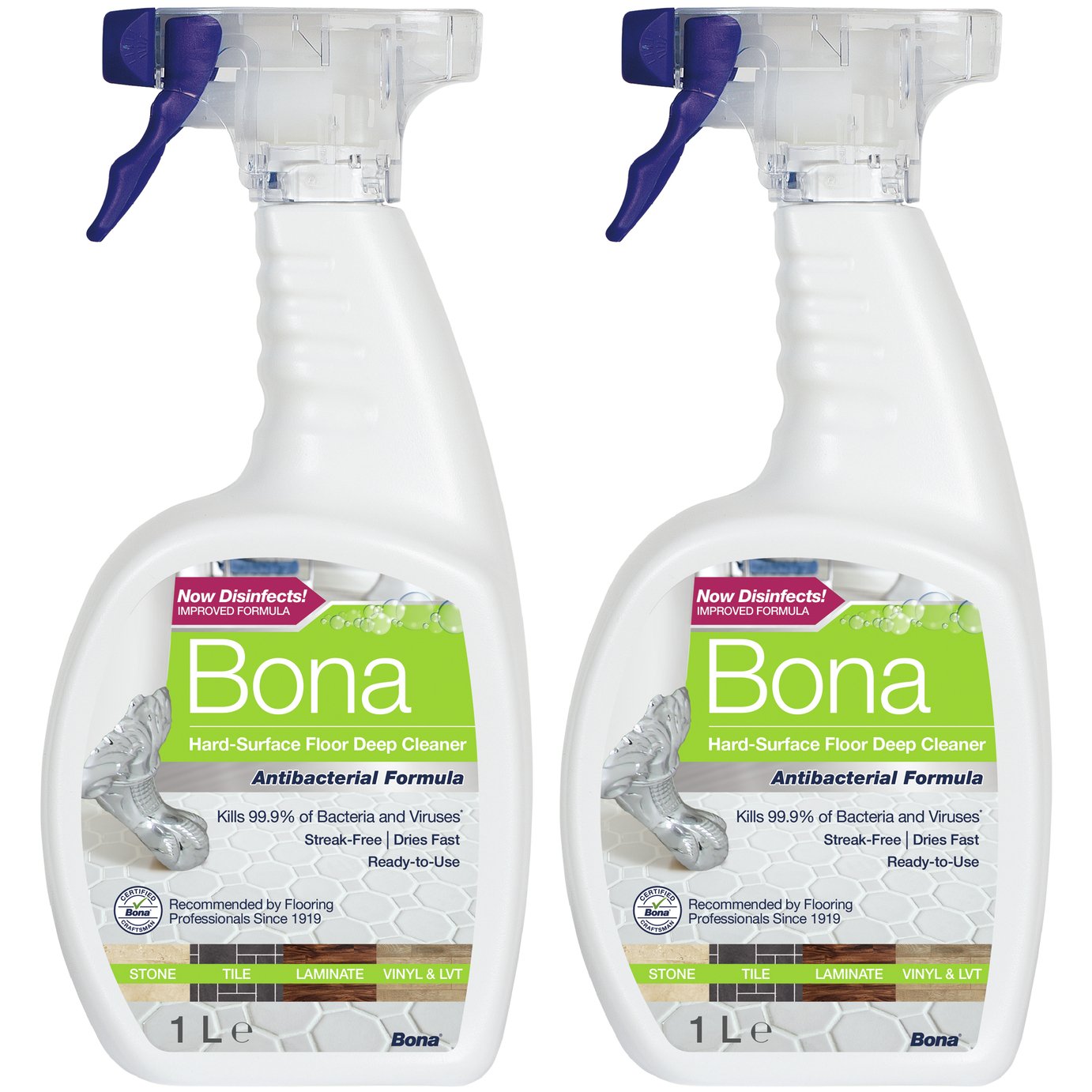 Bona 1L Antibac Hard Floor Cleaning Solution Spray Pack of 2 review | 8 ...
