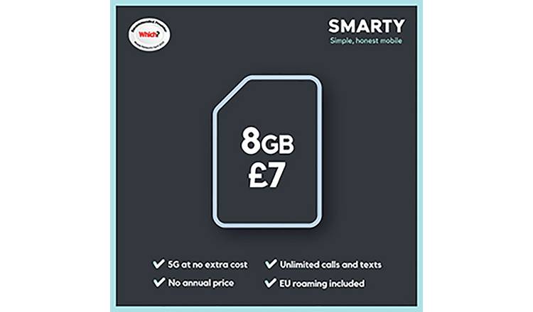 Buy SMARTY 8GB 30 Day Pay As You Go SIM Card | SIM cards | Argos