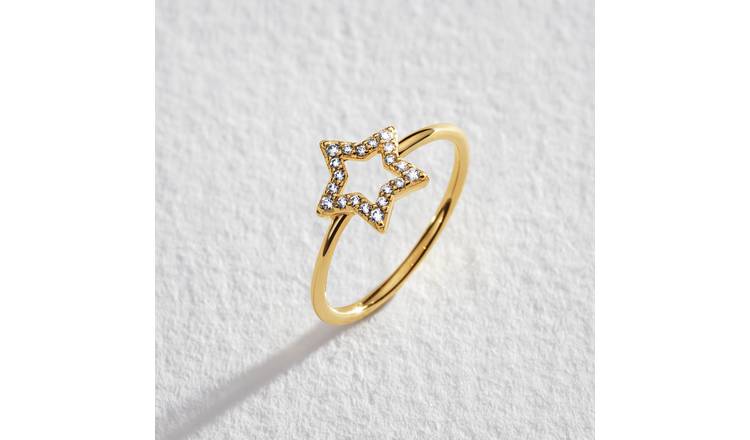Buy Revere Gold Plated Cubic Zirconia Star Cutout Ring - R | Womens ...