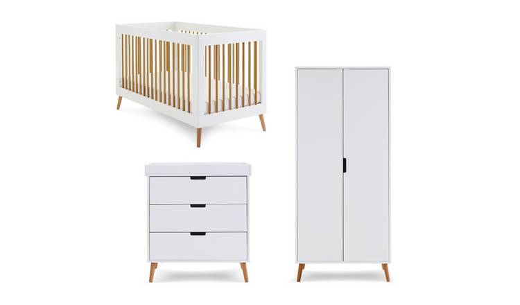 Buy Obaby Maya 3 Piece 2 Door Wardrobe - White and Acacia | Nursery ...