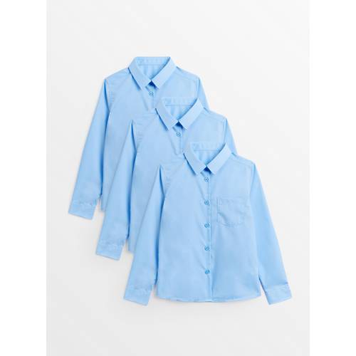 Buy Blue Non Iron Long Sleeve School Shirts 3 Pack - 10 years | Girls ...