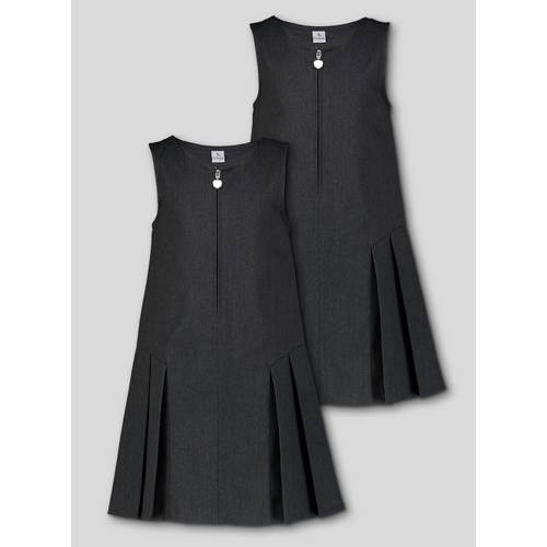 Buy Grey Zip Front Pleated Pinafore Dress 2 Pack - 7 years | Girls ...