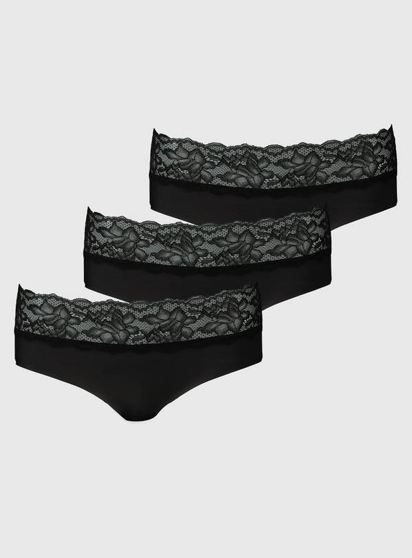 Buy Black Lace Trim No VPL Knicker Shorts 3 Pack - 8 | Knickers | Argos