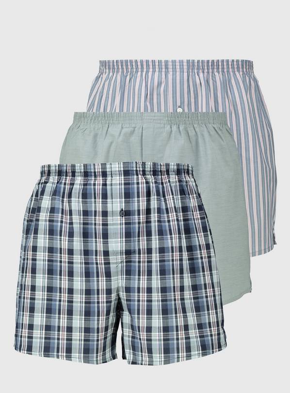 Buy Pastel Check & Stripe Woven Boxers 3 Pack - M | Multipacks | Argos
