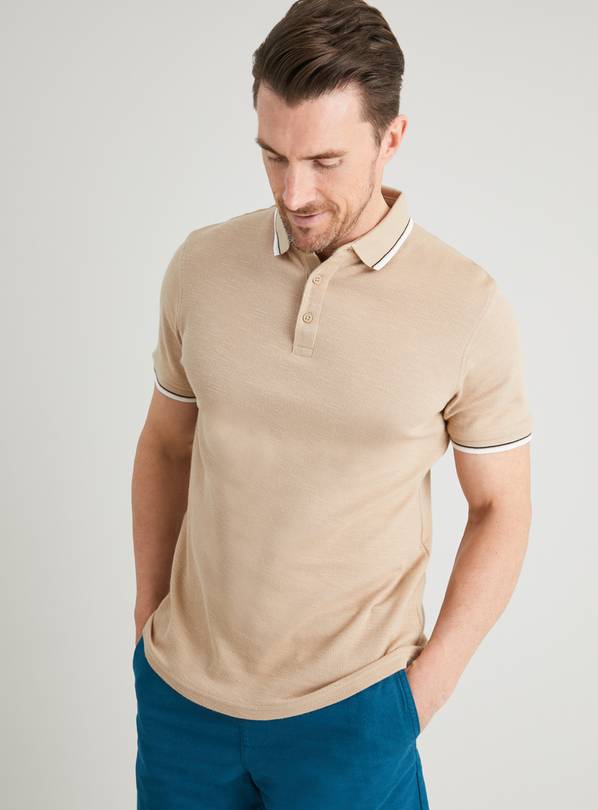 Buy Stone Textured Slub Polo Shirt - L | T-shirts and polos | Argos