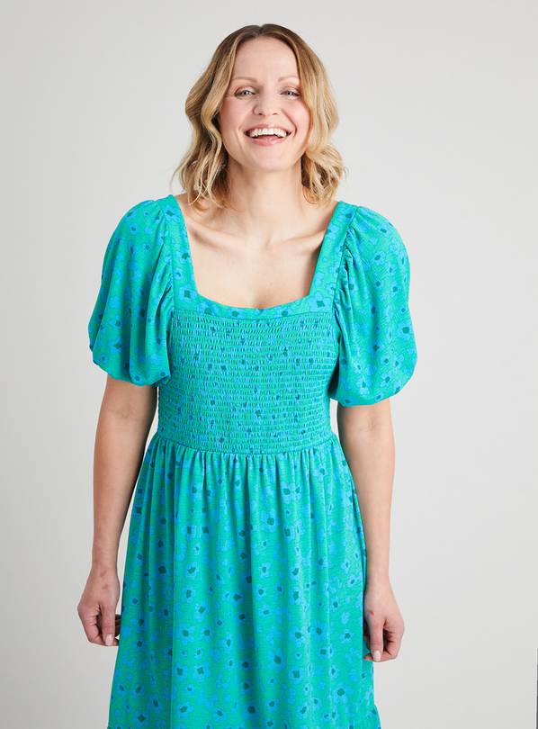 Buy Teal & Green Floral Square Neck Midi Dress - 22 | Dresses | Argos