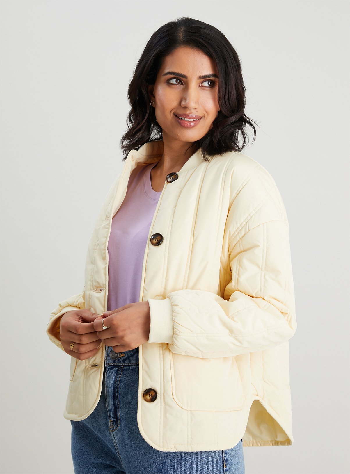 Cream Quilted Collarless Jacket review | 9.6 / 10