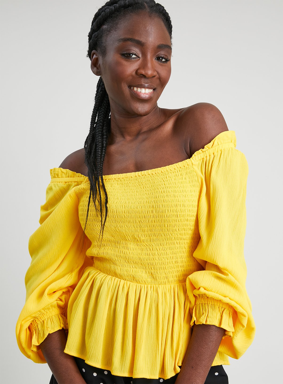 Yellow Shirred Bardot Top review | 9.0 / 10