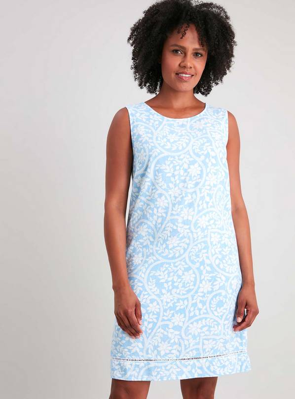 Buy Blue Leafy Floral Linen-Rich Shift Dress - 12 | Dresses | Argos