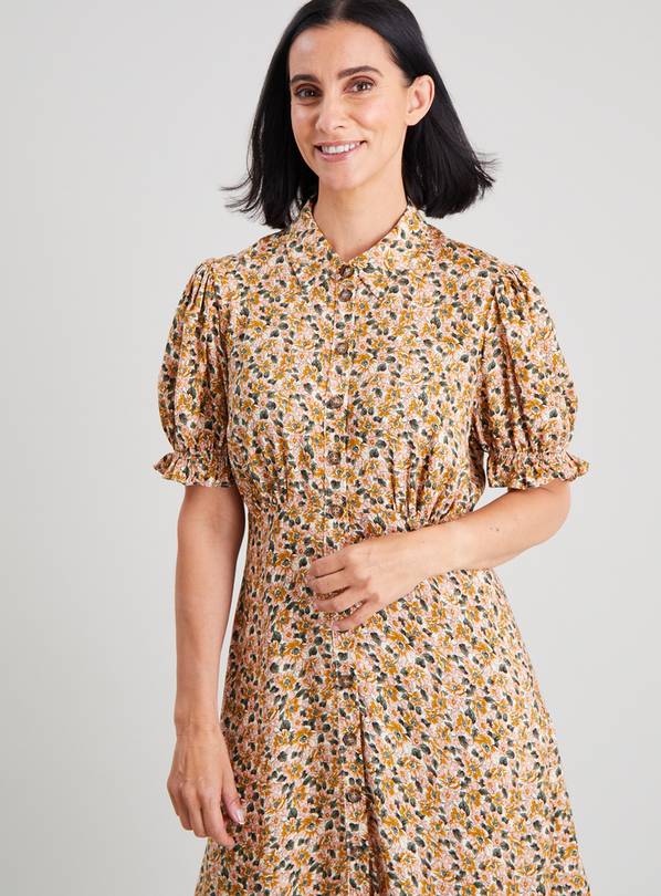 Buy Ochre Floral Print Shirt Dress - 10 | Dresses | Argos