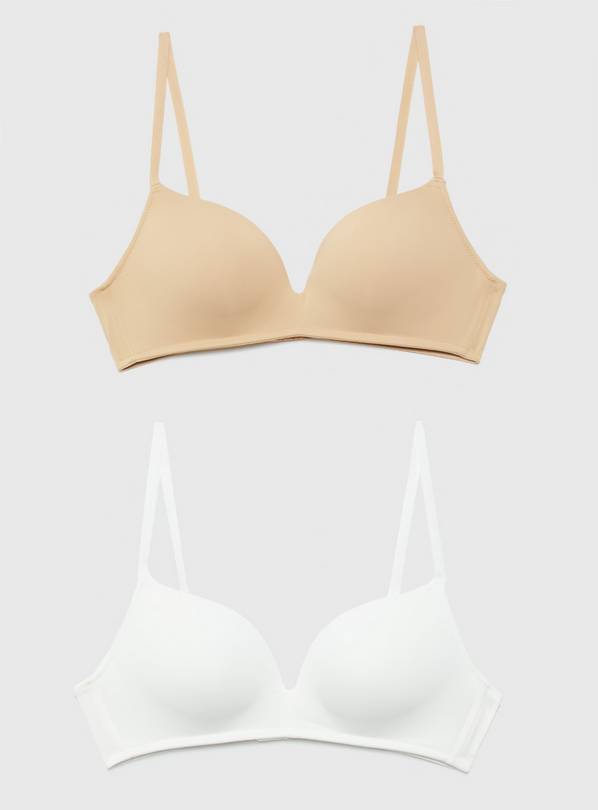 Buy A-E White & Latte Nude Super Soft Plunge Bra 2 Pack 32B | Bras | Argos