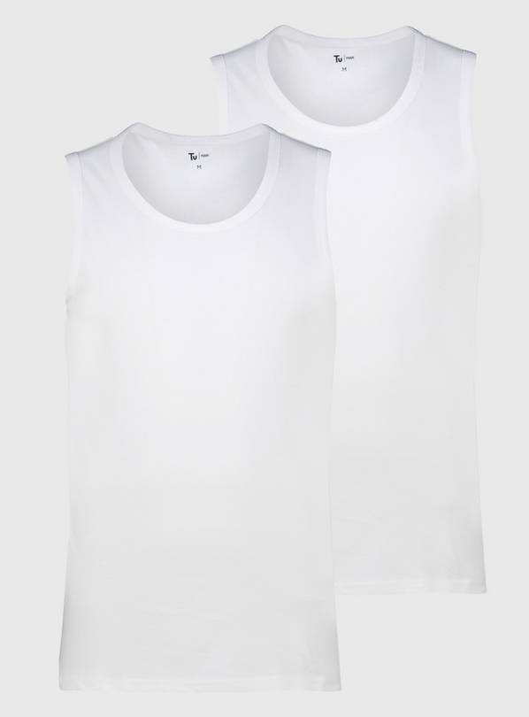 Buy White Sleeveless Vest 2 Pack - L | Underwear | Tu