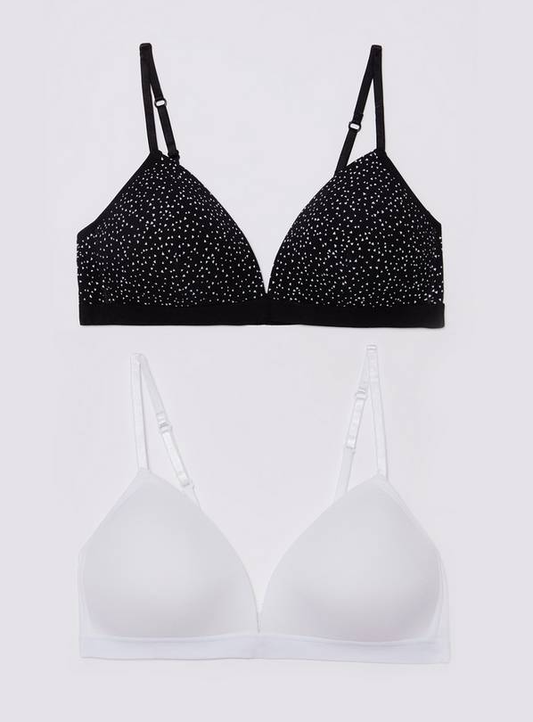 Buy White & Black Printed Non-Wired Bras 2 Pack - 30B | Bras | Argos