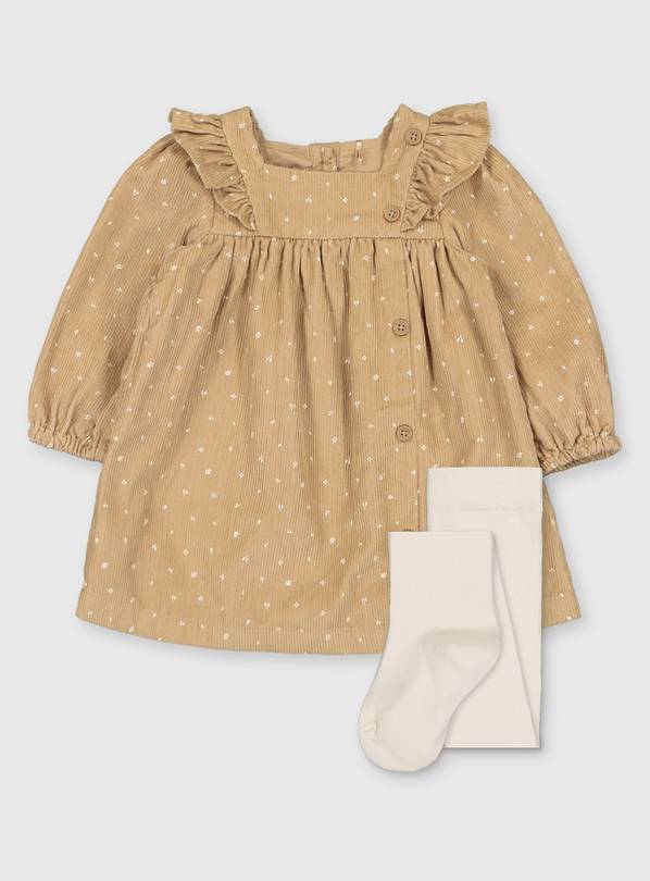 Buy Pale Ochre Corduroy Dress & Tights - 3-6 months | Dresses | Argos