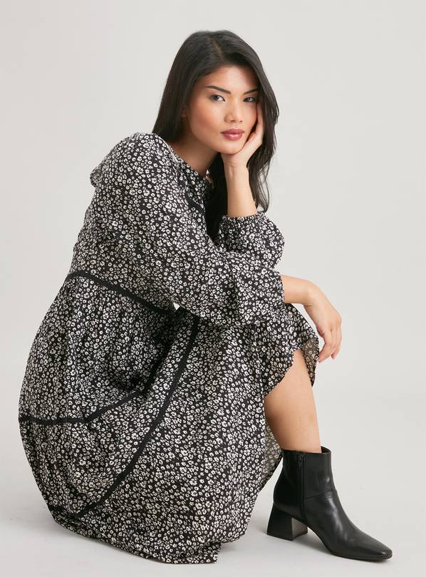 Buy PETITE Mono Floral Tiered Midi Dress - 6 | Dresses | Argos