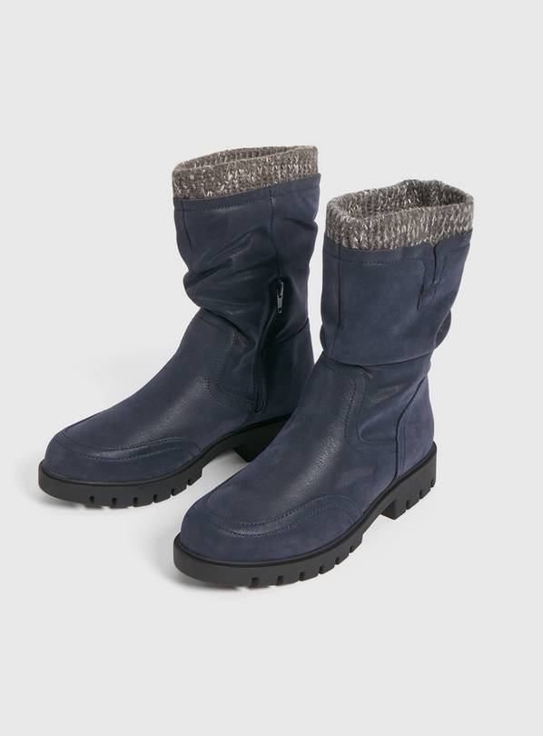 Buy Navy Knitted Cuff Faux Suede Boots - 4 | Boots | Argos