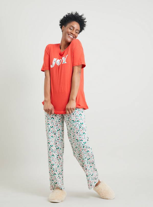 Buy Christmas Red Joy Slogan Holly Pyjamas 14 | Christmas nightwear | Argos