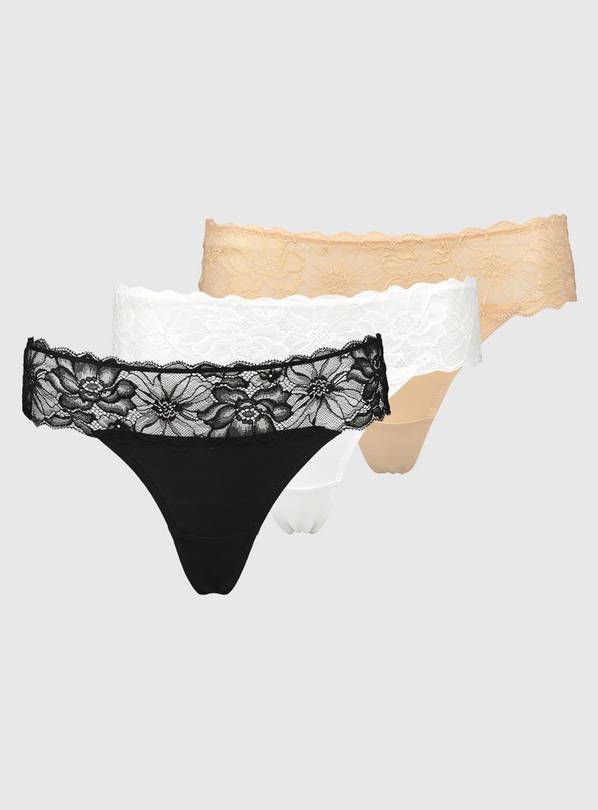 Buy Neutral Lace Thongs 3 Pack 10 | Knickers | Argos