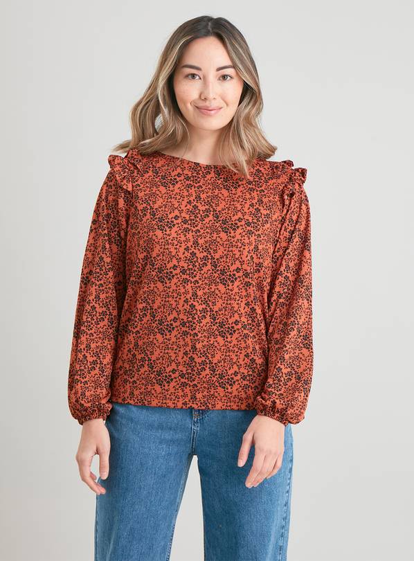 Buy Rust Floral Ruffle Shoulder Blouse - 8 | T-shirts | Argos
