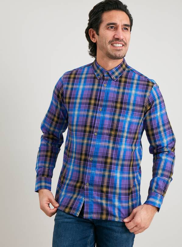 Buy Blue Check Brushed Regular Fit Shirt - XXXXL | Shirts | Argos