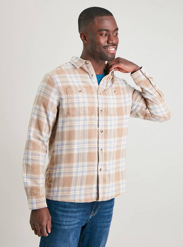 Buy Tan Check Regular Fit Brushed Shirt - M | T-shirts and polos | Argos