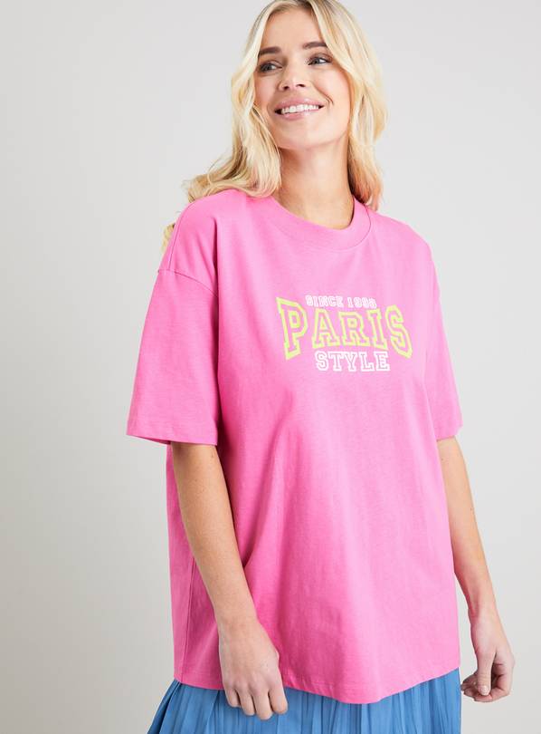 Buy Pink Oversized Paris Style T-Shirt - 26 | T-shirts | Argos