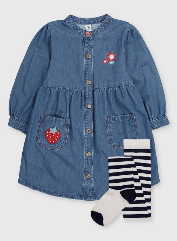 Buy Denim Dress & Stripe Tights - 5-6 years | Dresses, jumpsuits and ...