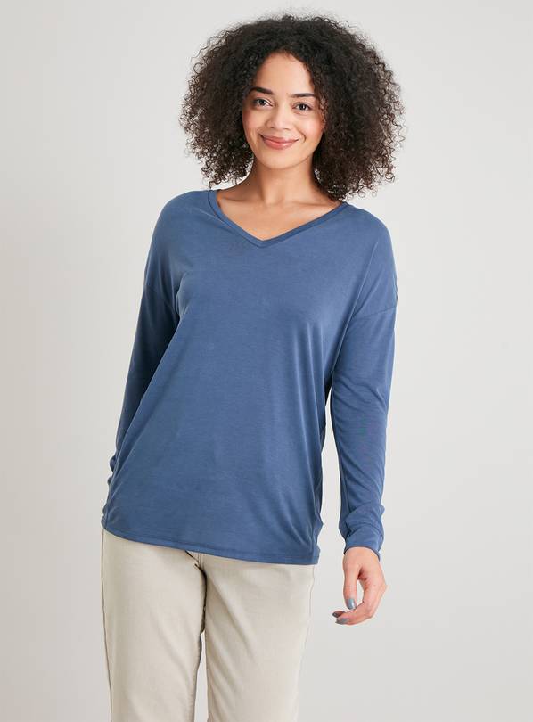 Buy Blue Relaxed Fit Sandwashed Top - 24 | T-shirts | Argos