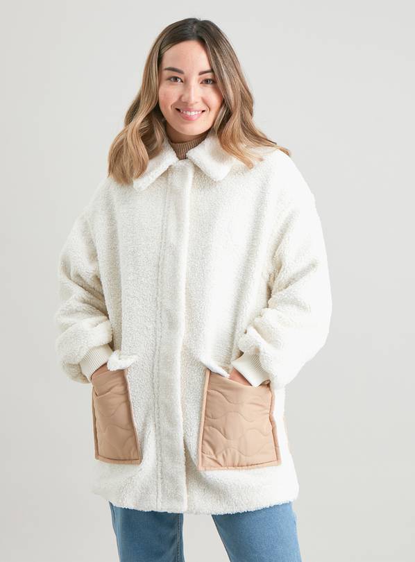 Buy Cream Teddy Coat With Contrast Panel - 8 | Coats | Argos
