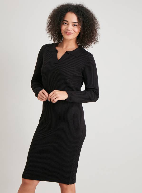 Buy Black Ribbed Soft Touch Collar Dress - 22 | Dresses | Argos