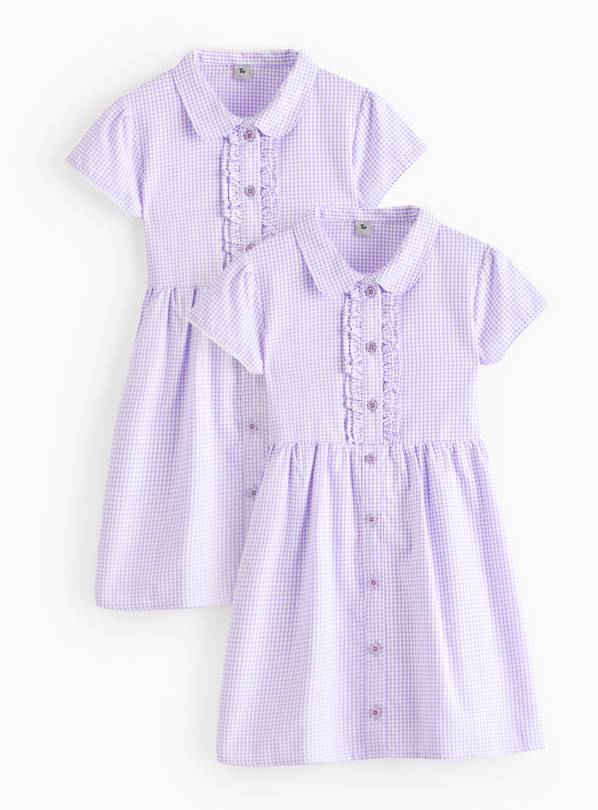 Buy Lilac Gingham Ruffle School Dress 2 Pack - 7 years | School dresses ...
