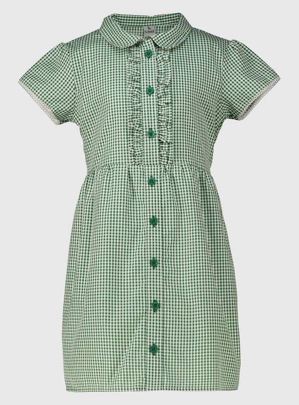 Buy Green Generous Fit Gingham Ruffle School Dress - 7 years | School ...